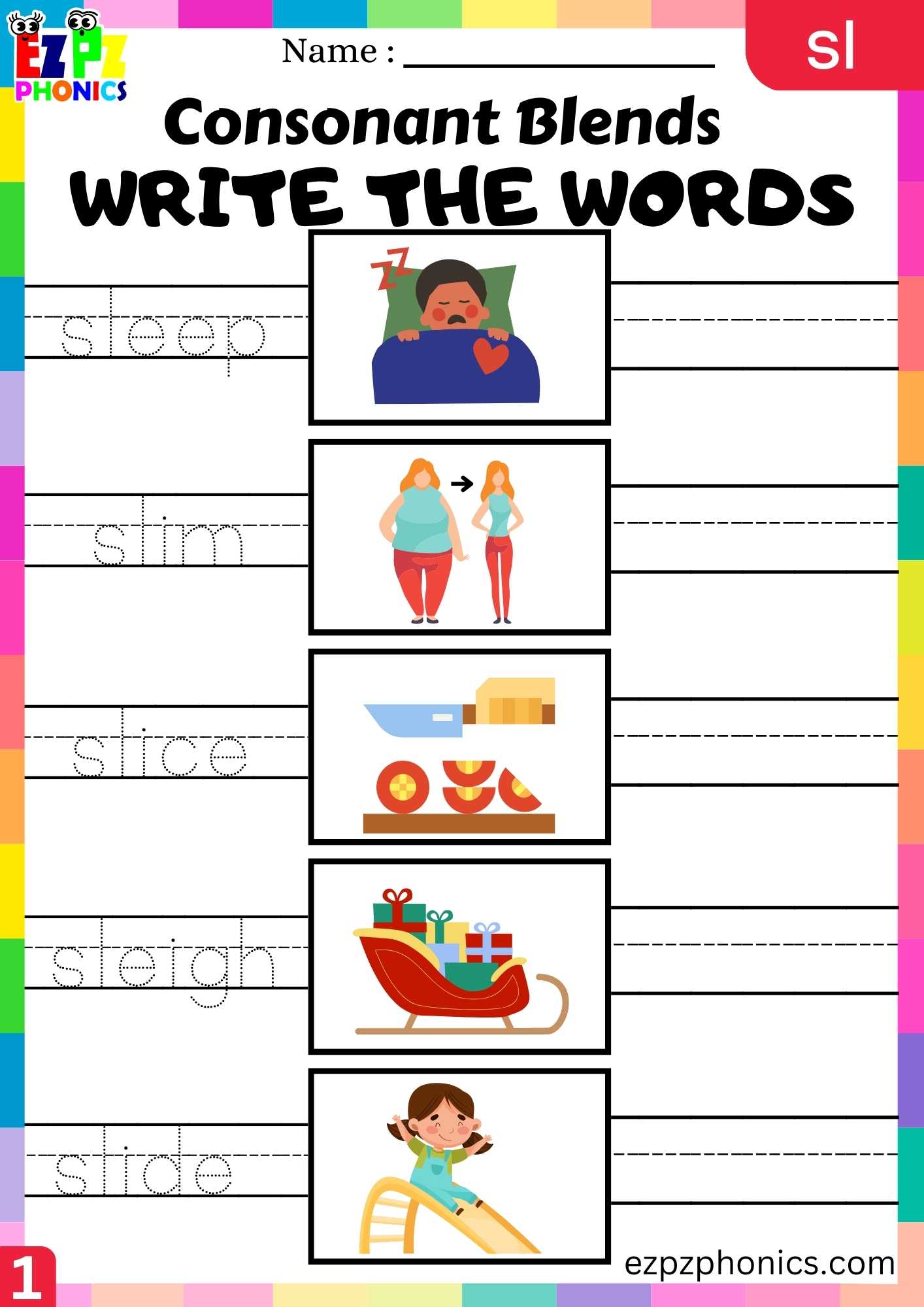 Group1 Sl Words Write The Words Phonics Consonant Blends Worksheet